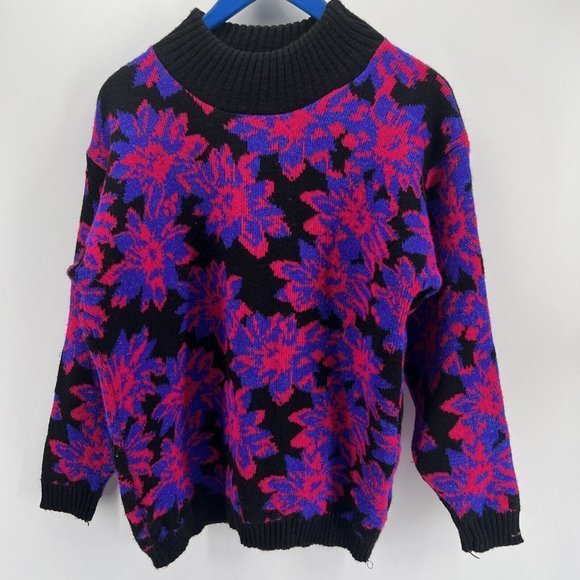 Vintage | Sweaters | Vintage Womens 8s Spunky Pink Black Purple Flowers ...